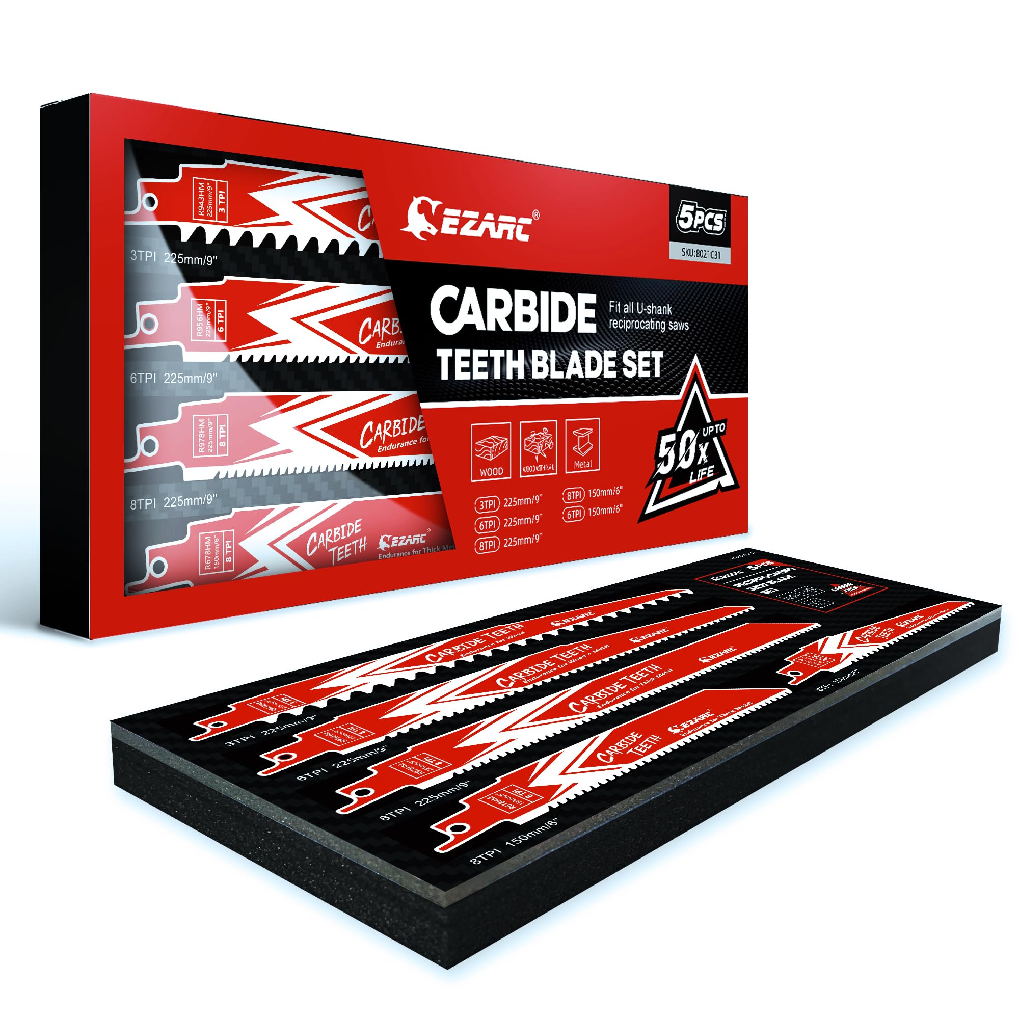 Carbide Reciprocating Saw Blades Set for Multi-Material Cutting | EZARC Tools