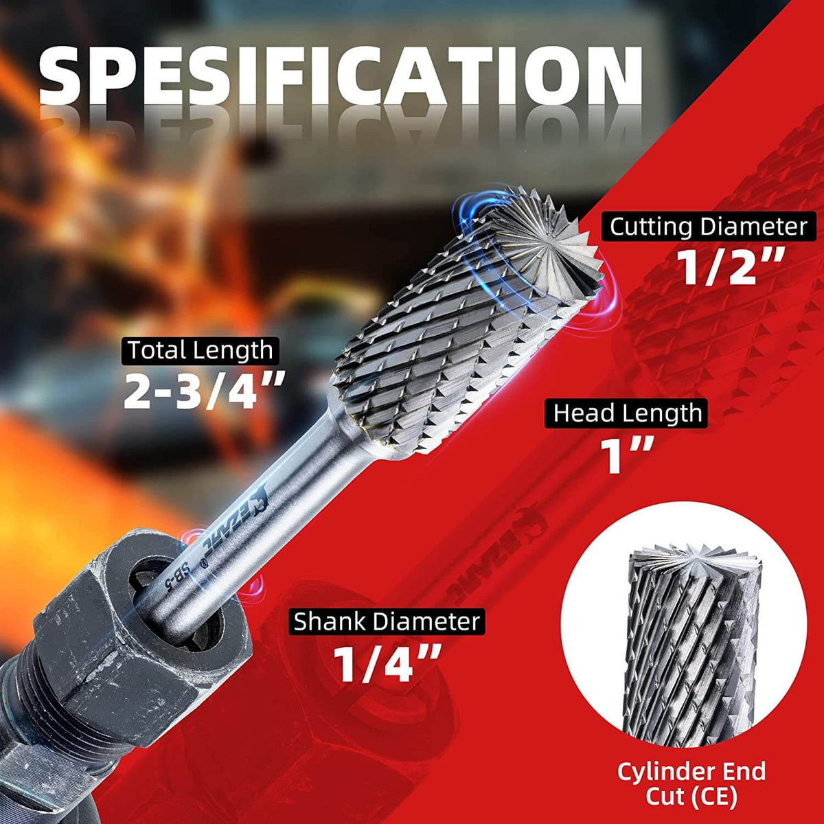 1/4" Shank Tungsten Carbide Rotary Burr Bit, Double Cut Carbide Burr D