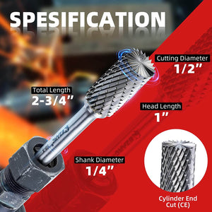 1/4" Shank Tungsten Carbide Rotary Burr Bit, Double Cut Carbide Burr D