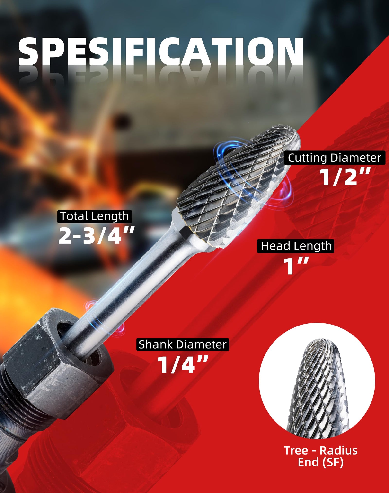 Tungsten Carbide Double Cut Rotary Tool Bits Burr 5PC Set